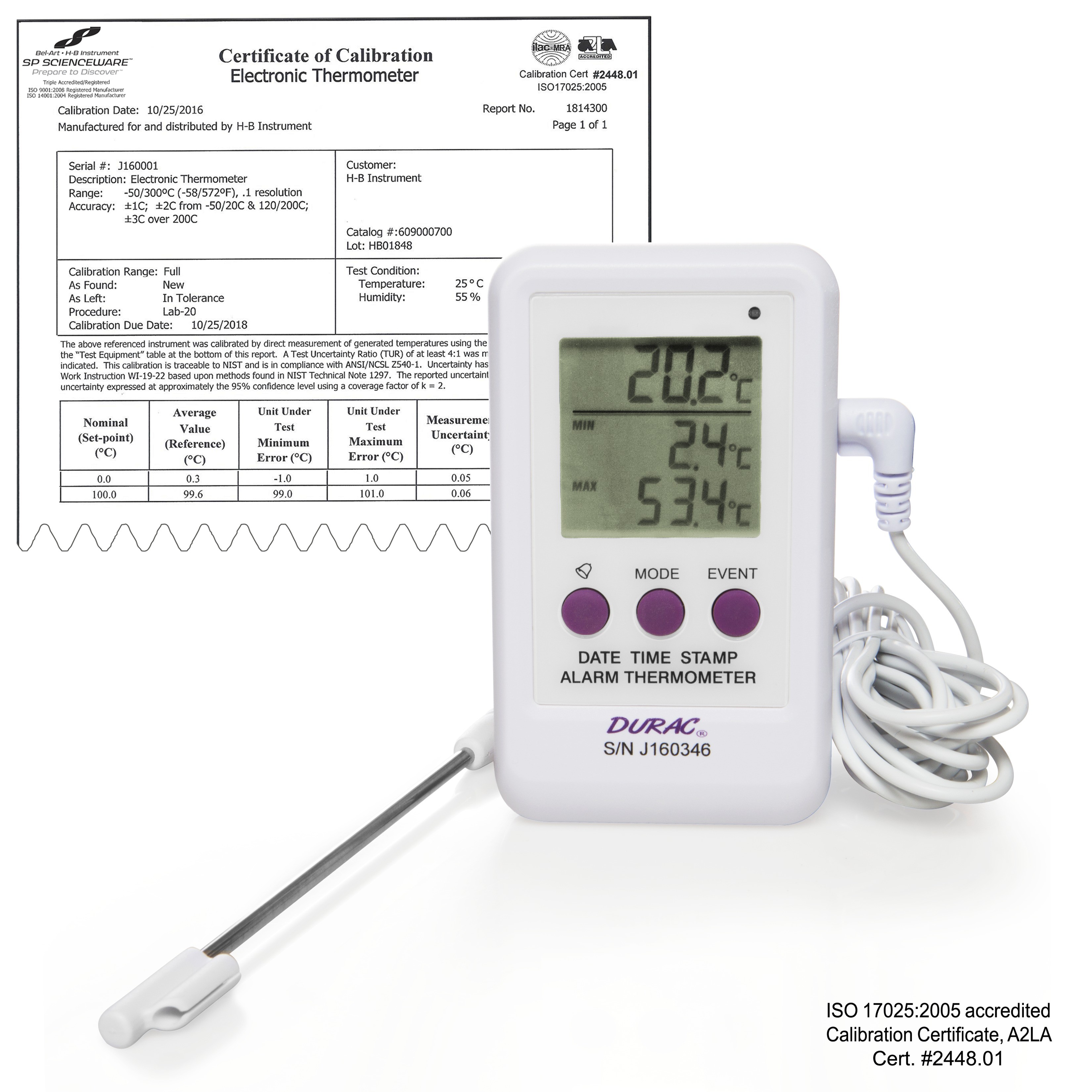 H-B DURAC Calibrated Electronic Thermometer / Event Logger with ...